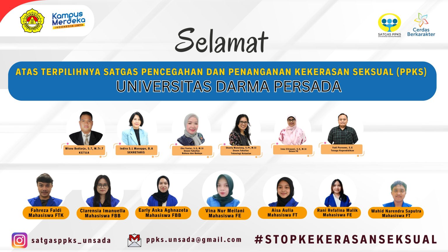 Selamat & Sukses atas terpilih dan terbentuknya Satuan Tugas (SATGAS) Pencegahan dan Penanganan ...