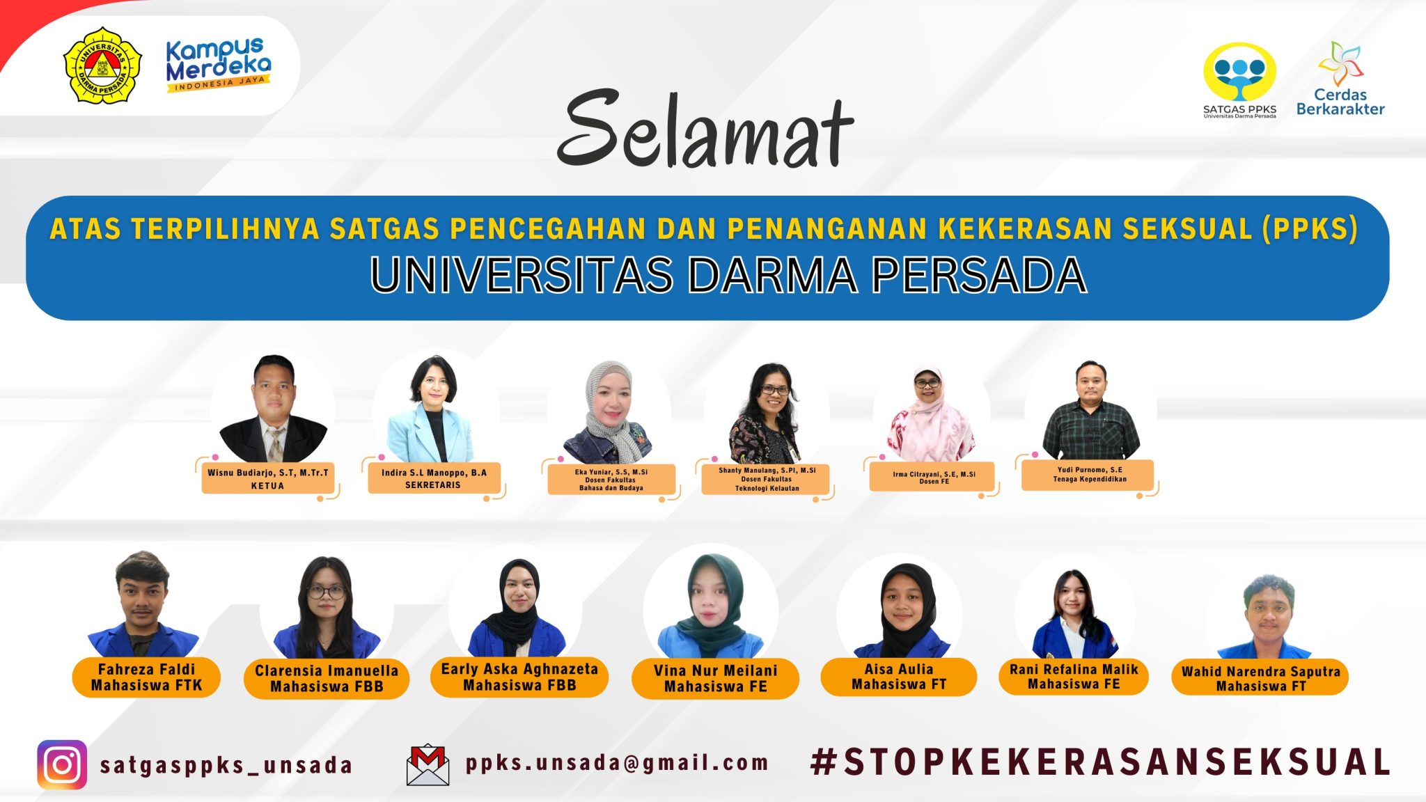 Selamat & Sukses atas terpilih dan terbentuknya Satuan Tugas (SATGAS) Pencegahan dan Penanganan ...